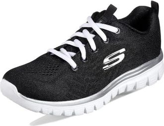 Skechers Femme Graceful-Get Connected Baskets, Noir Mesh Blanc Trim, 35 EU