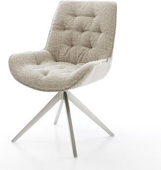 DELIFE Drehstuhl Taimi-Flex Webstoff Soft Beige Kreuzgestell breit Edelstahl 360° drehbar Wippfunktion, Esszimmerstühle