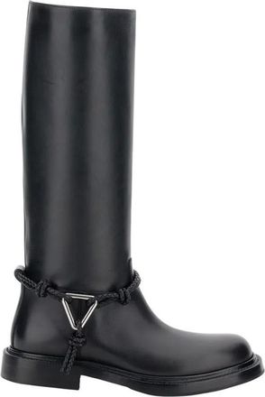 Bottega Veneta Stiefel - Mid-High Full-Grain Leather Boot With Braided Stra - Gr. 36,5 (EU) - in Schwarz - f&uuml;r Damen