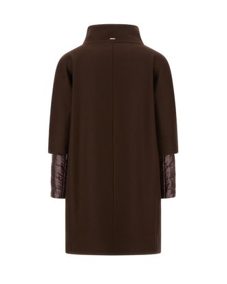 Herno Virgin Wool Twill with Detachable Nylon Bib Coat - Brown