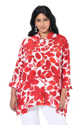 Ulla Popken Damen große Größen Übergrößen Plus Size Bluse, Blüten, Zipfelsaum, Hemdkragen, 3/4-Arm paprikarot 50+ 840000520-50+
