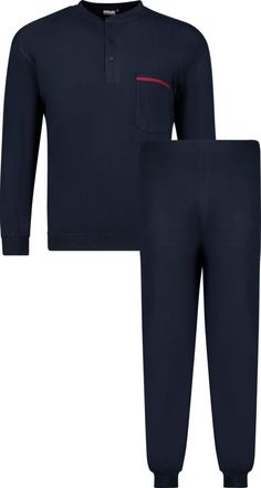 Adamo Übergrößen Langer Schlafanzug für Männer Marineblau mit Bündchen und Knopfleiste Serie Brian Größe 2XL bis 10XL, Größe:10XL