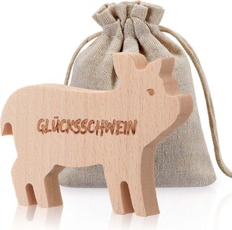Blulu Holz Gl&uuml;cksschweinchen Motivationsgeschenke Mutmacher Pr&uuml;fung Geschenk Gute Besserung Geschenke mit Baumwolls&auml;ckchen f&uuml;r Familie Freunde Pr&uuml;fung Kommu