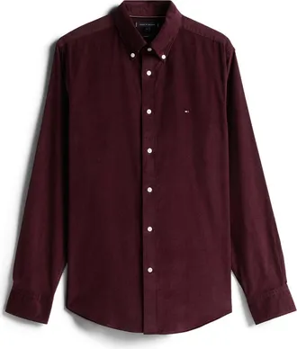 Tommy Hilfiger Unifarbenes Hemd aus Baumwollcord mit Logo-Flag, Regular Fit in