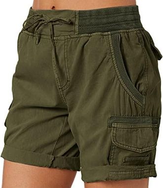 Generic Shorts Cargo Femme &Eacute;t&eacute; L&eacute;ger Taille Elastique Pantalons Court Taille Haute Fermeture &eacute;clair pour Randonn&eacute;e Golf Loisir Safari avec Multi-Poches D&eacute;cont
