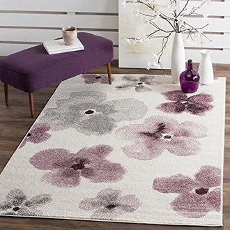 Safavieh Zeitgenössische Teppich für Wohnzimmer, Esszimmer, Schlafzimmer - Adirondack Collection, Kurzer Flor, Elfenbein und Lila, 91 X 152 cm