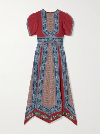 La DoubleJ Cherie Midikleid Aus Bedruckter Seide - Burgunder