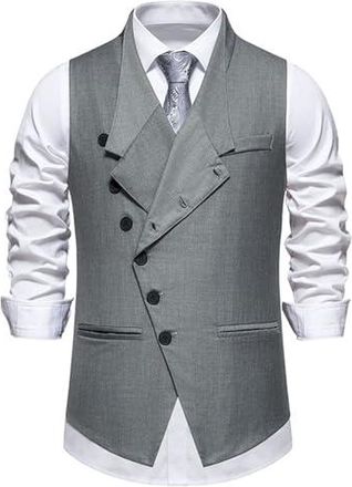Generic Gilet de costume simple boutonnage pour homme, coupe ajust&eacute;e, confortable, unique, luxueux, gilet minimaliste uni, polyvalent avec poches, gris, XXL