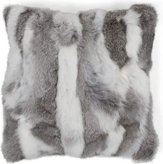 Mars & More Kaninchenfell Kissen (grau gemischt, 40x40cm, echtes Fell, Leder