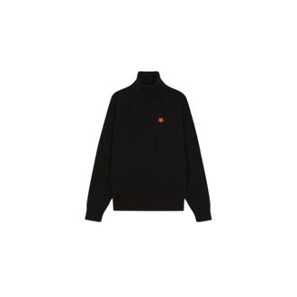 Kenzo Schwarzer High Neck Rollkragenpullover mit Boke Flower Emblem - - Knitwear - Herren - Schwarzk - S