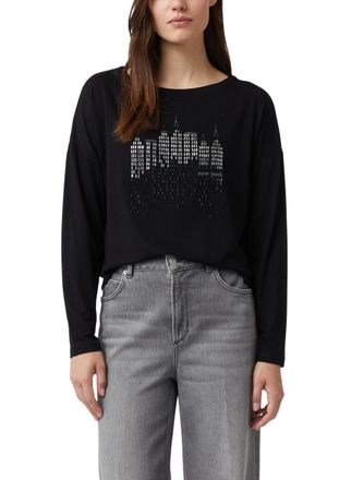 Comma Langarmshirt mit Frontprint und Strassdetails