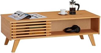 IDIMEX Table Basse Sean Table de Salon rectangulaire Design Vintage, avec 4 niches et des Portes coulissantes ajourées, en pin Massif Finition teintée/cirée