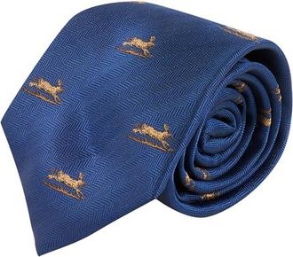 King & Priory Cravate brod&eacute;e &agrave; chevrons motif li&egrave;vre sautant bleu marine