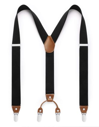 Hisdern Herren 3,5 cm breiter Hosenträger in Y-Form mit sehr Starken 4 Metall Clip für Männer und Damen elastisch und verstellbar Schwarz