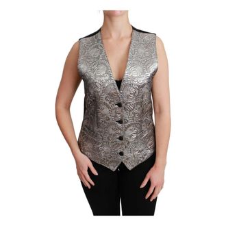 Dolce & Gabbana Femme, Vestes, Gris, Taille: 34 FR Top sans manches en brocart argenté et glamour