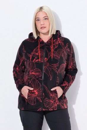 Ulla Popken Sweatjacke Fleecejacke Bl&uuml;tenmuster Kapuze Langarm