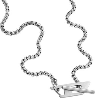 Diesel Herren-Edelstahl-Halskette mit Knebelverschluss, Helles Silber