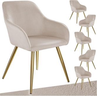 TecTake Ensemble de 6 chaises rembourrées aspect velours taupe/or