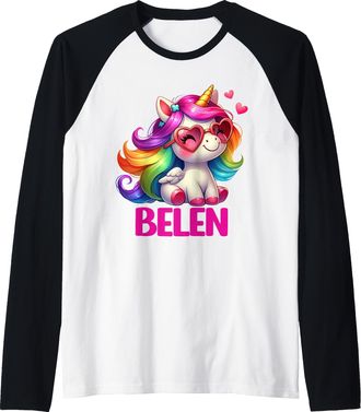BDAZ Belen Personalisierter Name Buntes Einhorn Damen M&auml;dchen Raglan