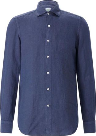 Finamore Homme, Chemises, Bleu, Taille: M Linen Shirt