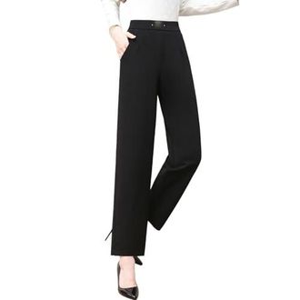 Generic Pantalon confortable &agrave; enfiler, taille haute, doux et soyeux, Pulisa Pantalon extensible &agrave; enfiler taille haute pour femmes &acirc;g&eacute;es, Noir, 4XL