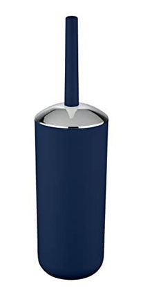 WENKO Porte Brosse WC Brasil, avec Surface Mate Bleue en Plastique incassable, Brosse WC Noire, Ø 10x37 cm