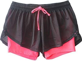 Generic Short de course 2 en 1 pour femme - Taille haute - Short de sport court avec short int&eacute;rieur - Short de randonn&eacute;e - Short de cyclisme - Pantalon de jo