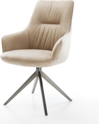 DELIFE Drehstuhl Zelia-Flex mit Armlehnen Mikrofaser Beige Vintage Kreuzgestell breit Graphit 360&deg; drehbar Wippfunktion Taschenfederkern, Esszimmerst&uuml;hle