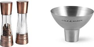 Cole & Mason H59418G Derwent Salz und Pfeffer M&uuml;hle Set (Kupfer) / Cole & Mason H611928CS Dover Edelstahltrichter | Bundle
