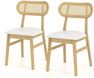 Giantex Ensemble de 2 Chaises Salle a Manger, Chaises dAppoint sans Accoudoirs en Similicuir avec Si&egrave;ge Rembourr&eacute;, Dossier en Rotin PE, Cadre en Bois de Caout