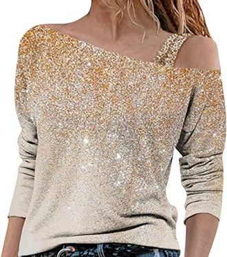 Generic Vestes pour femmes 2026 T-shirt &agrave; manches longues avec &eacute;paules ouvertes marbr&eacute;es, beige, XXL