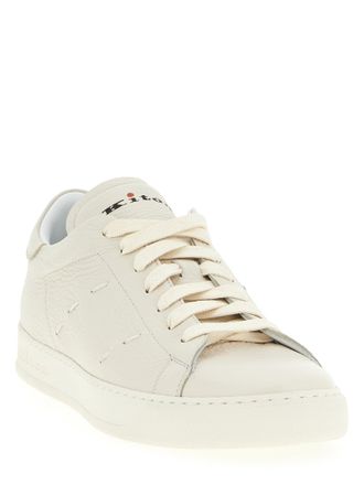 Kiton Mens White Nubuc Leather Low Top Sneakers