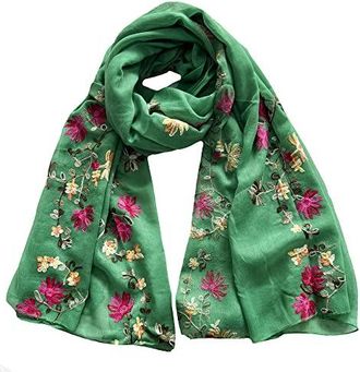 Lina & Lily Écharpe Châle Foulard à Fleurs Brodées De Différentes Couleurs (Vert)
