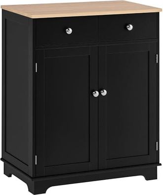 HOMCOM Meuble de Rangement Buffet Salon avec placards à Portes, 2 tiroirs et étagère réglable, Armoire de Rangement pour Salon, Cuisine, Chambre, Noir et Boi