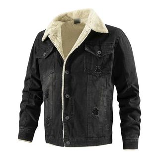 Generic NYSBH Veste en jean rembourr&eacute;e pour homme - Laine rembourr&eacute;e - Noir - Coupe ajust&eacute;e - Une pi&egrave;ce d&eacute;contract&eacute;e, Noir, XXL