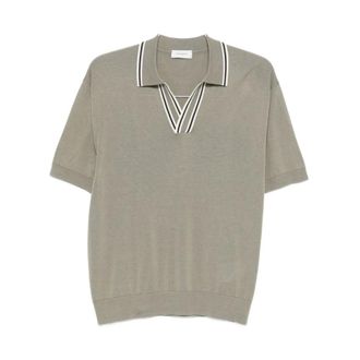 Paolo Pecora Homme, Tops, Vert, Taille: M Polo en maille de coton &agrave; col en V