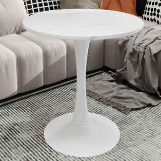 Generic VSOGA Wei&szlig;er Couchtisch 27,6 Zoll im Mid-Century-Design - runder Marmortisch mit wei&szlig;er Maserung, geeignet f&uuml;r 2-4 Personen