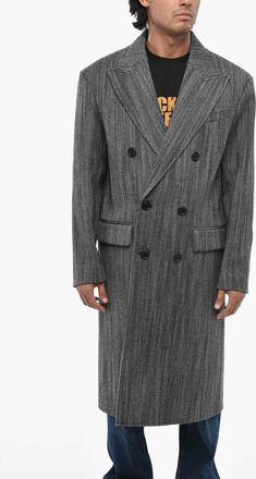 Dsquared2 Maxi-Mantel aus reiner Schurwolle mit Fischgr&auml;tmuster Dsquared2