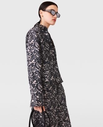 Stella McCartney Lace Print Oversized Shirt, Woman, Black, Size: 36