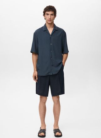 Mango Chemise brodée à rayures bleu marine - Homme - XL - MANGO MAN