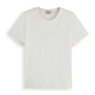 Scotch & Soda Damen T-Shirt Core Flatlock Artwork Regular Fit T-Shirt, Off White,XS