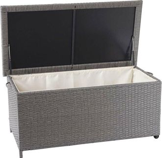 Hhg Neuwertig] Poly-Rattan Kissenbox HHG 570, Gartentruhe Auflagenbox Truhe Premium grau, 51x115x59cm 250l