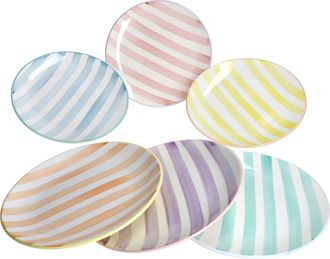 MamboCat Beach Pastello Stripes 6er Set Speiseteller I Ø 26,6cm I Steingut-Essteller mit Pastell Streifen für 6 Personen I große Teller für Hauptmahlzeiten, zu