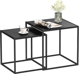 HOMCOM Lot de 2 Tables Basses gigognes, Lot de 2 Tables gigognes de Salon, modulables, en Acier, Style Industriel, Noir Mat