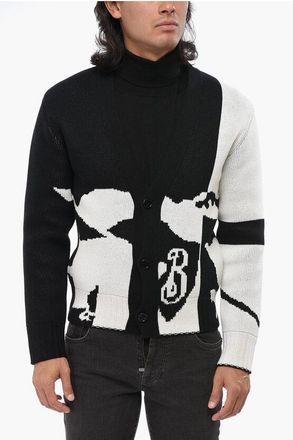 Burberry Two-Tone Wool Cardigan with V-Neck Größe Xs