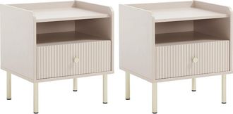 Vente-Unique Nachttisch 2er-Set mit 1 Schublade und 1 Nische - Beige und Gold - LUNAOR