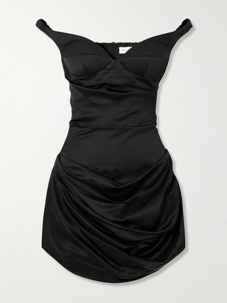Magda Butrym Schulterfreies Minikleid Aus Satin Mit Raffungen - Schwarz