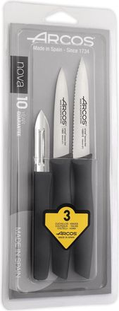 Arcos Serie Nova - Paring Messer Set - Klinge Nitrum Edelstahl - HandGriff Polypropylen Farbe Schwarz