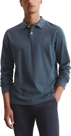 Marc O'Polo Herren Langarm-Poloshirt aus Bio-Baumwolle Regular Fit, Blau (Dark Navy), XS