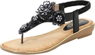 Generic Chaussures de plage pour femme - Tongs pour femme - Avec semelle plantaire - Chaussures d&eacute;t&eacute; plates antid&eacute;rapantes avec fleurs &eacute;lastiques - Imperm&eacute;abl